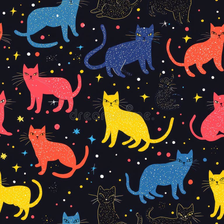 Playful Pattern Featuring an Array of Cats in Various Poses and ...