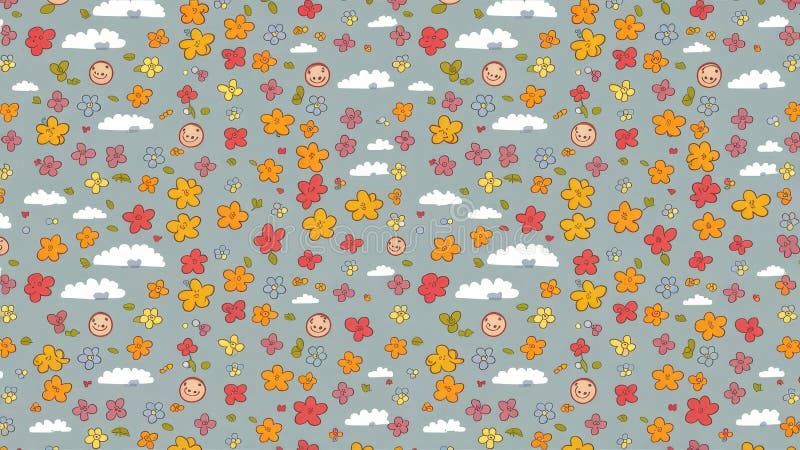 Whimsical Petals, a Playful Pattern Featuring Tiny Cartoon-style ...