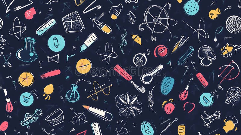 Playful Pattern of Scientific Symbols and Educational Elements Rendered ...
