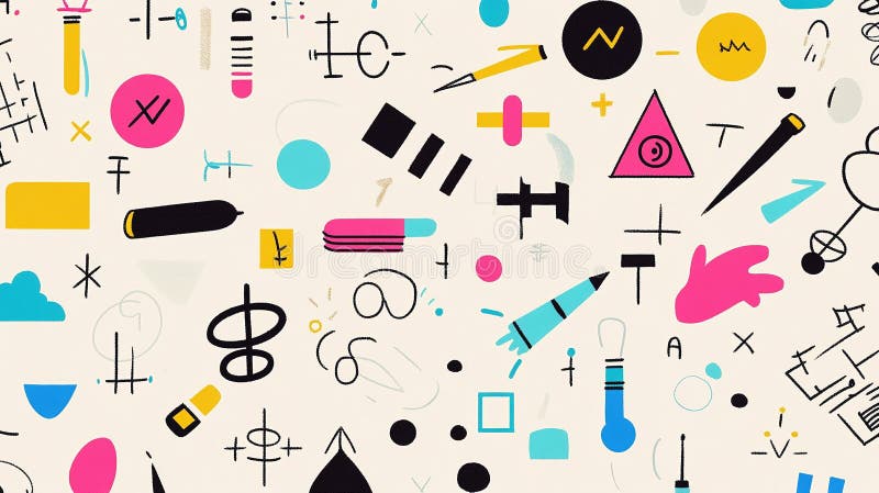Playful Pattern of Scientific Symbols and Educational Elements Rendered ...