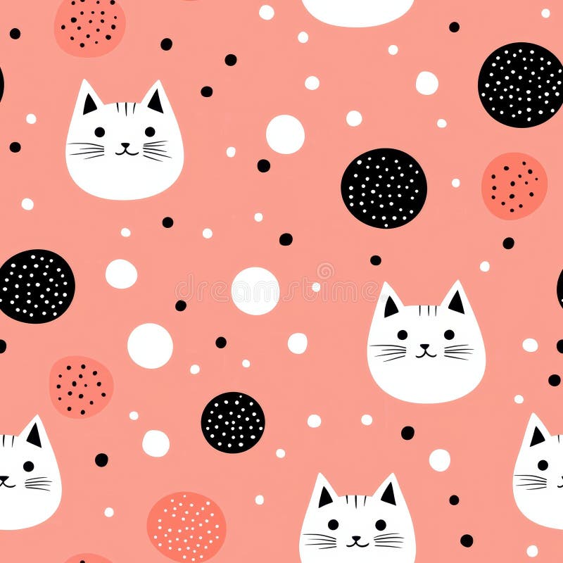 Playful Seamless Pattern Featuring Adorable Cats in High Fidelity Stock ...