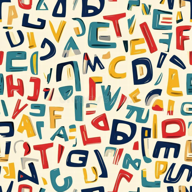 Playful Pattern of Stylized Alphabet Letters in Vibrant Colors on a ...