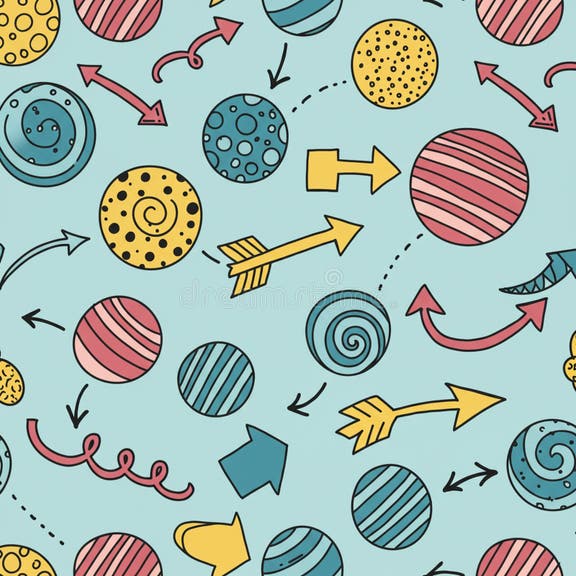 Playful Pattern with Various Colorful Elements on a Light Blue ...