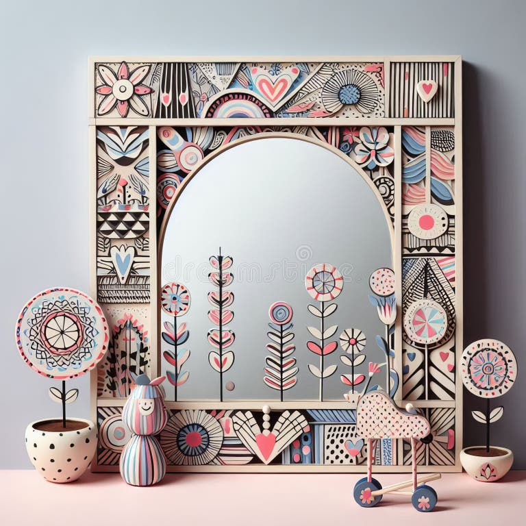 Playful Patterns a Mirror with a Playful Patterned Frame Surroun Stock ...