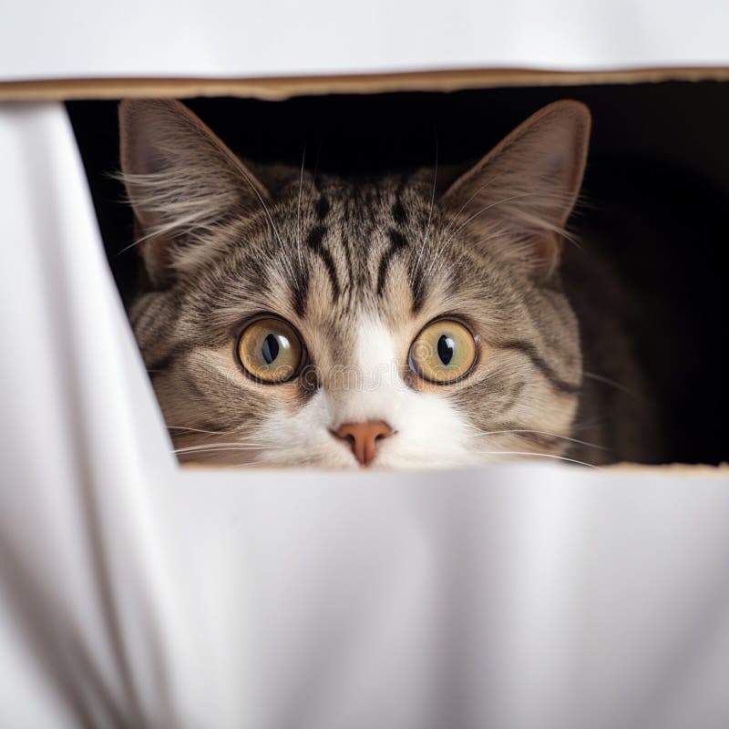 Playful Peek Fold Eared Cats Half Muzzle Appears Behind a White Cabinet ...