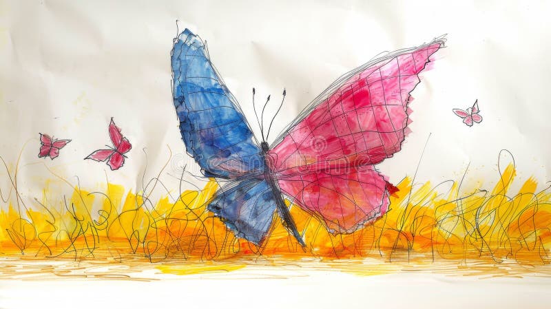 Playful Pencil Drawing of Summer Sea and Beach with Boat and Palm Trees ...