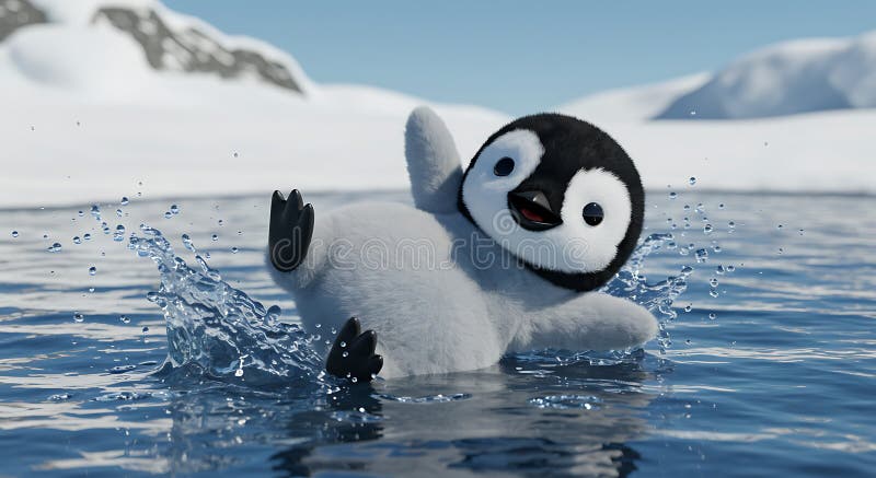 Playful Penguin Splash: a Delightful 3D Render Stock Illustration ...