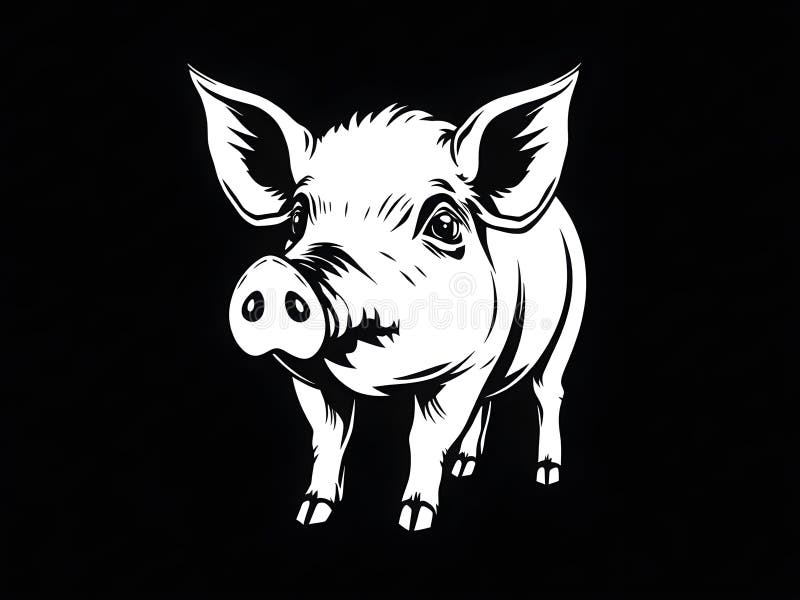 Pig Illustration with Black Background – Bold and Playful Farm Animal ...