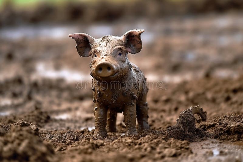 Playful Piglet Covered in Mud Farm Adventure. AI Stock Illustration ...