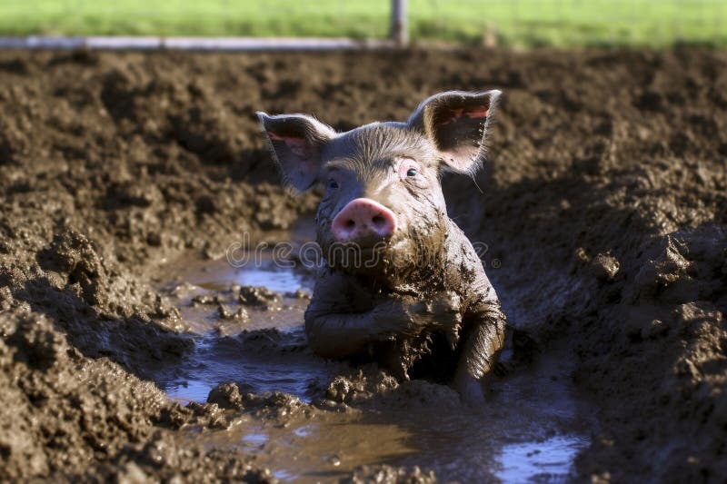 Playful Piglet Covered in Mud Farm Adventure. AI Stock Illustration ...