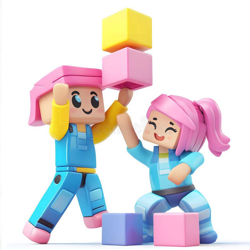 Playful Pink Pixel Pals Building Blocks Stock Illustrations – 1 Playful ...