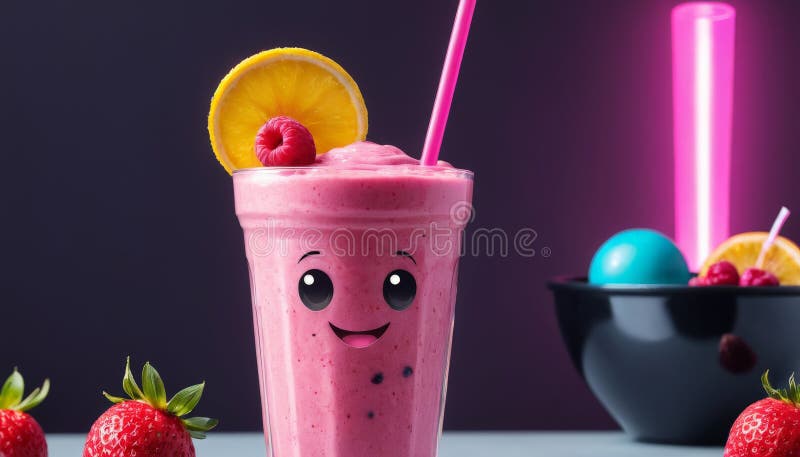 Fun Pink Smoothie with Strawberries and Lemon Stock Photo - Image of ...