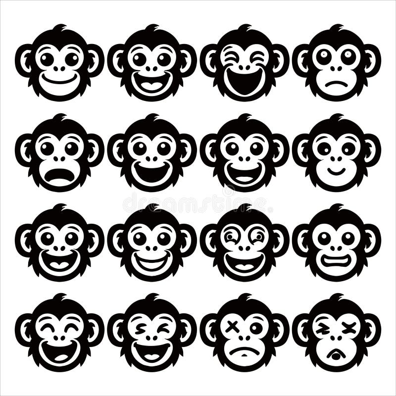 Playful Primate Portraits: a Captivating Set of Vector Monkey Faces ...