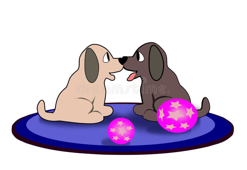 Two Cute Dogs Playing Together Cartoon Illustration Stock Illustration ...