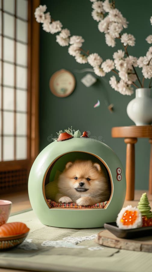 Playful Puppy in Sushi-Shaped House Stock Illustration - Illustration ...