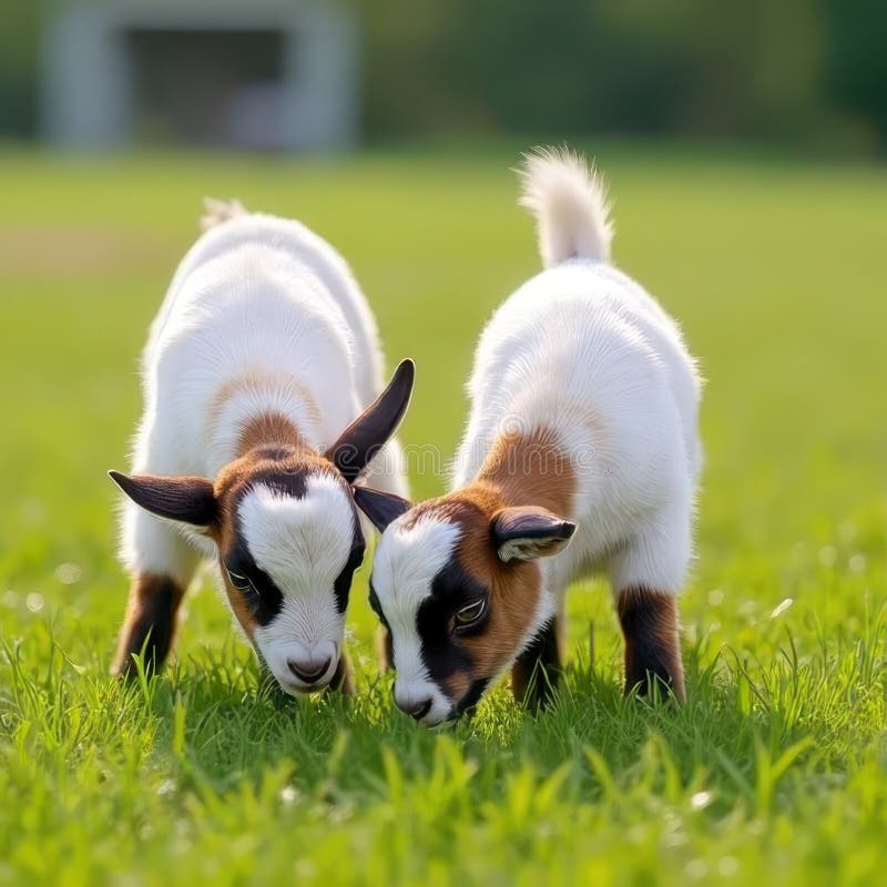 Playful Pygmy Goats Grazing in a Meadow Stock Photo - Image of grazing ...