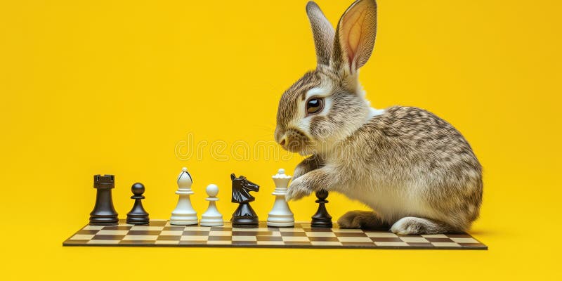 Rabbit Engaged in Chess Game on Bright Background Stock Illustration ...