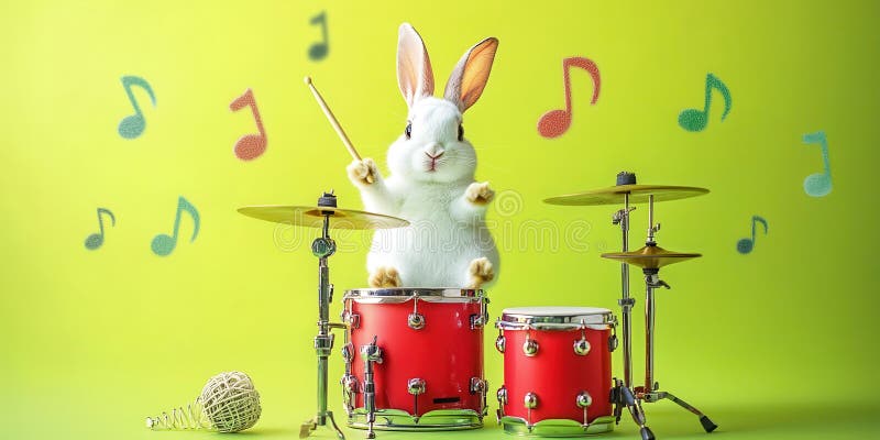 Playful Rabbit Enjoying Drumming Experience Stock Illustration ...