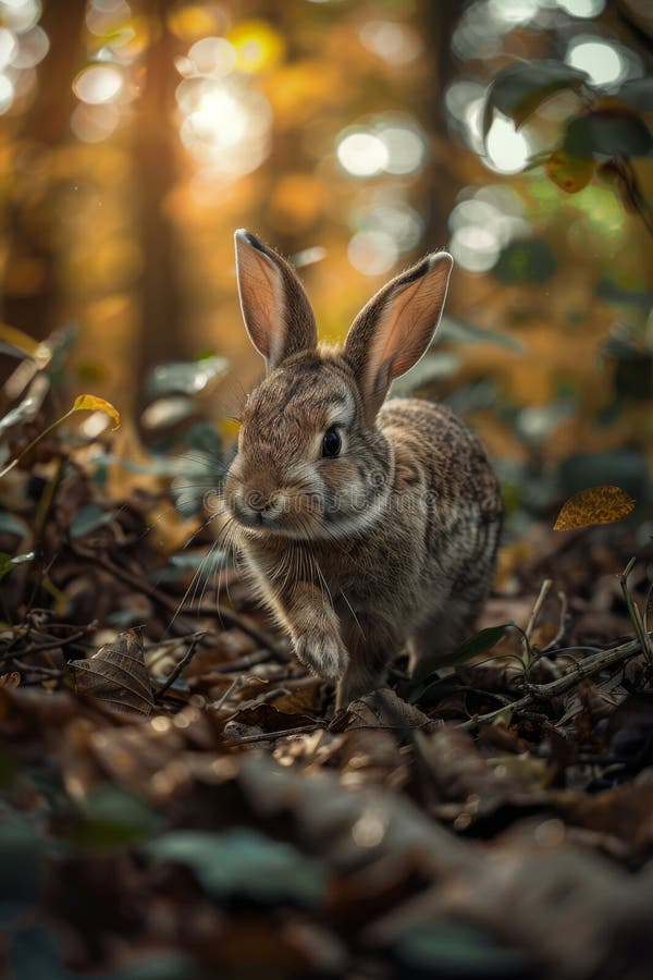 Rabbit Hopping in Forest stock illustration. Illustration of forest ...