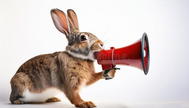 Rabbit Using Megaphone Announcing Notification in Vibrant Forest Scene ...