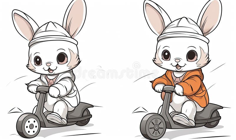 A Drawing of a Rabbit Riding a Scooter Stock Illustration ...