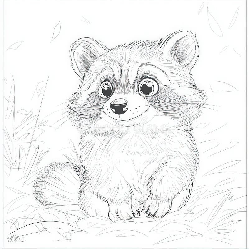 A Playful Raccoon Looking Curiously , Coloring Page for Kids Stock ...