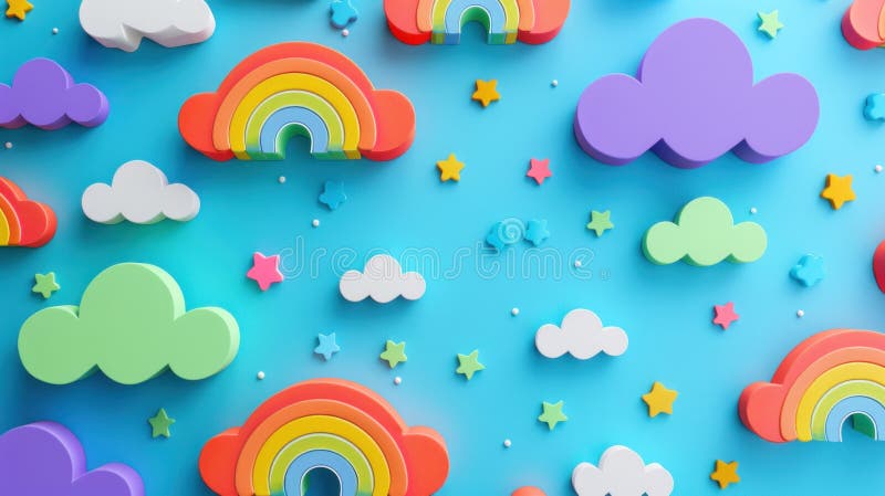 Playful Rainbow Cloud Designs with Floating Effects and Bright Colors ...