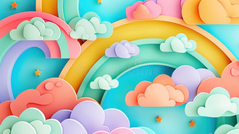 Playful Rainbow Cloud Patterns with Clean Lines and Soft Transitions ...