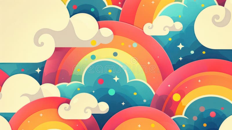 Playful Rainbow Cloud Patterns with Clean Lines and Soft Transitions ...
