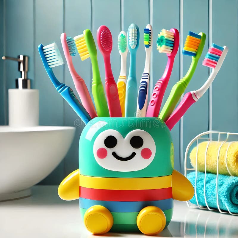 A Playful, Rainbow-themed Toothbrush Holder with a Cheerful Face Design ...