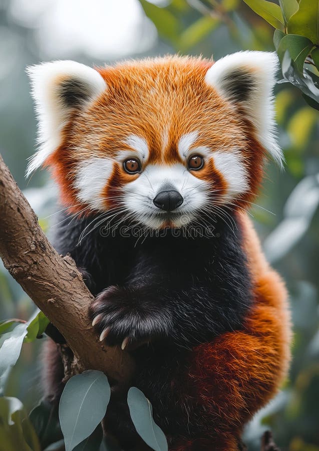 Playful Red Panda among Greenery Stock Illustration - Illustration of ...