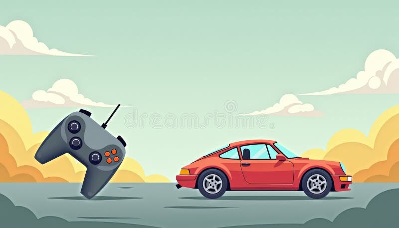 Playful Remote-controlled Car and Game Controller in Vibrant Landscape ...