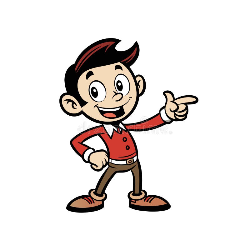 Playful Retro Boy Character Pointing To Direction Stock Photo ...