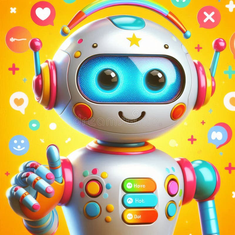 Playful Robot in a Bright, Colorful World with Interactive Elements ...