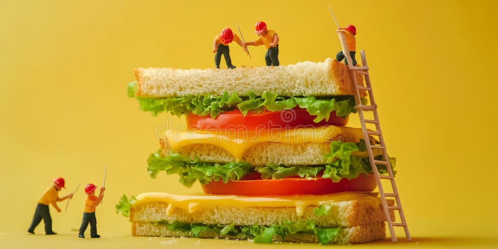 Playful Sandwich Skyscraper Construction by Tiny Workers Vibrant Scene ...