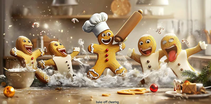 A Playful Scene Featuring Animated Gingerbread Cookies in a Baking ...