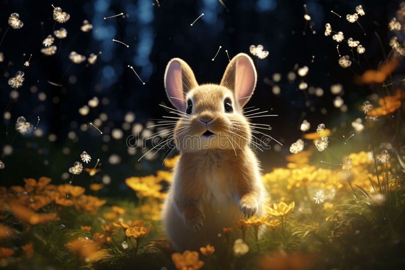 Playful Scene of a Rabbit Engaged in a Magical Stock Illustration ...