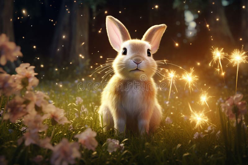 Playful Scene of a Rabbit Engaged in a Magical Stock Illustration ...