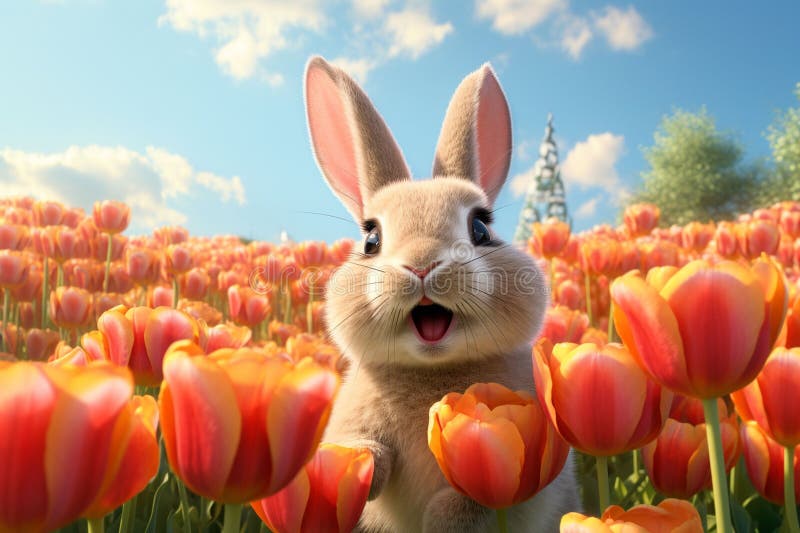 Playful Scene of a Rabbit Enjoying a Sunny Day Stock Illustration ...