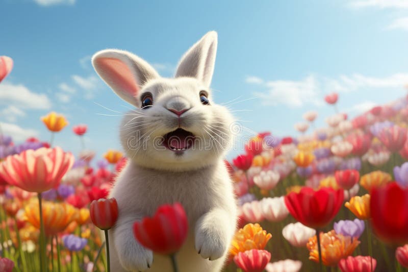 Playful Scene of a Rabbit Enjoying a Sunny Day Stock Illustration ...