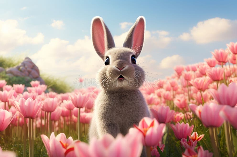 Playful Scene of a Rabbit Enjoying a Sunny Day Stock Illustration ...
