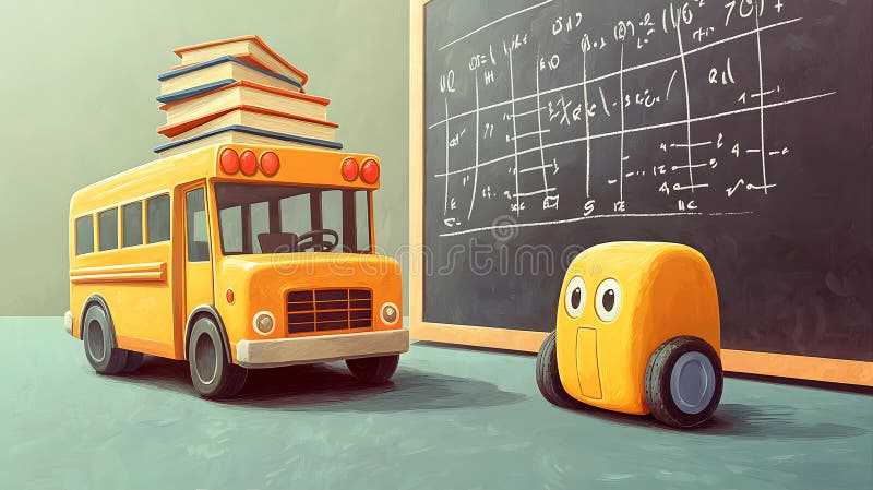 Playful School Bus and Cute Toy Car Scene Stock Illustration ...