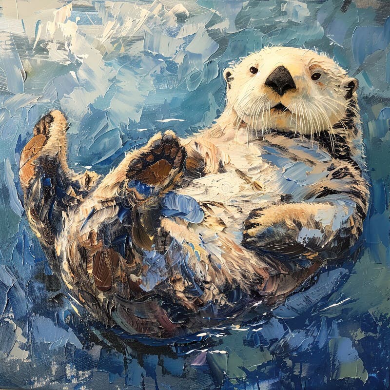 Playful Sea Otter Floating on Its Back in the Ocean Stock Illustration ...