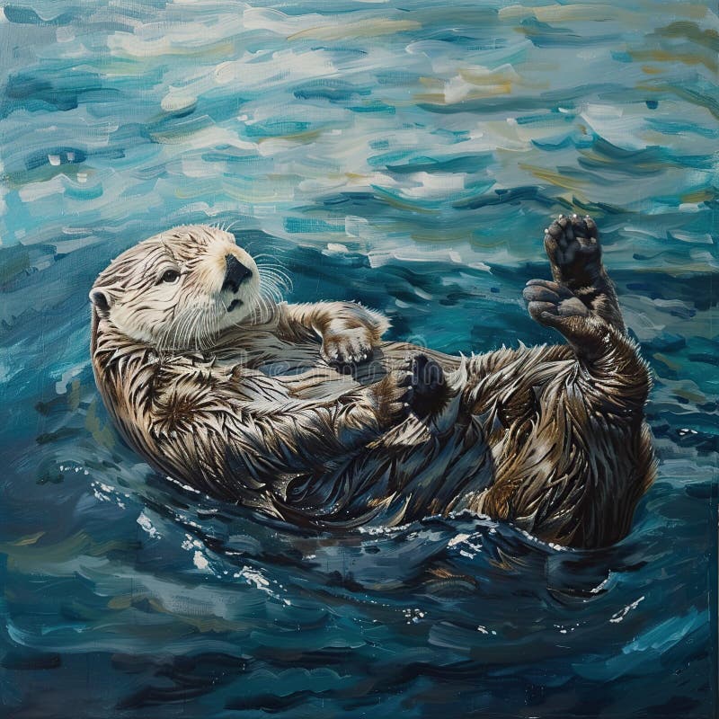 Playful Sea Otter Floating on Its Back in the Ocean Stock Illustration ...
