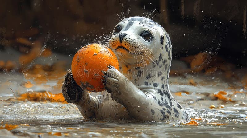 Cute Seal Playing Orange Ball Stock Photos - Free & Royalty-Free Stock ...