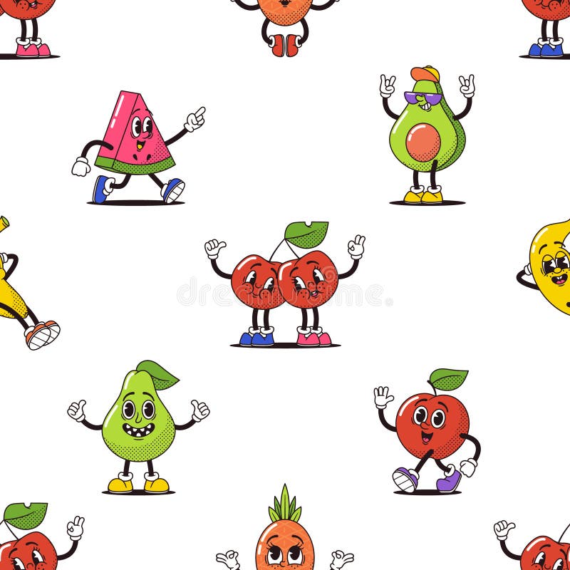 Playful Seamless Pattern Featuring Adorable Cartoon Fruit Characters ... Playful Seamless Pattern Featuring Adorable Cartoon Fruit Characters ...
