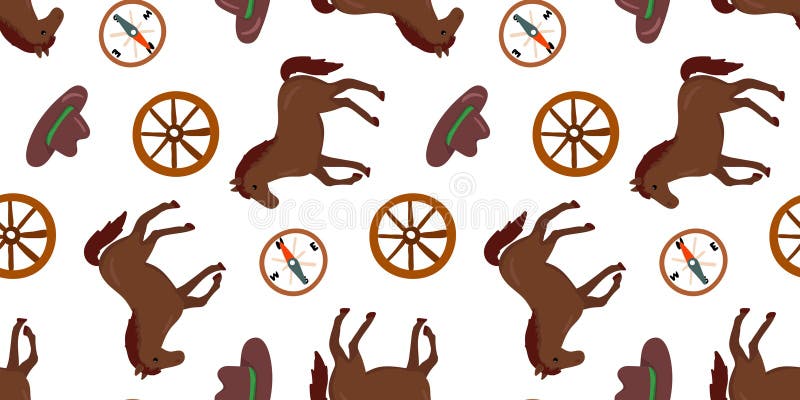Playful Seamless Pattern on White Featuring Brown Cartoon Horses ...