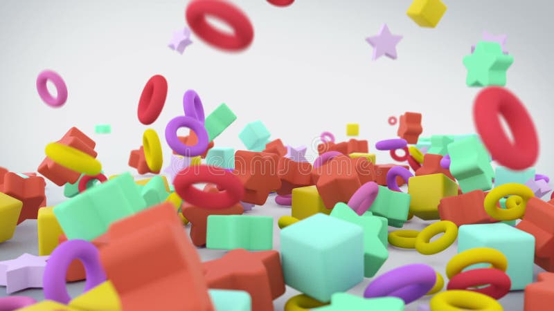 Playful Shapes Fall and Bounce on a White Floor. Stock Footage - Video ...