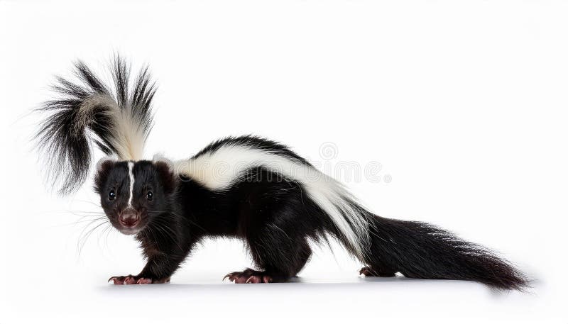Playful Sideways Stance of a Young Black and White Striped Skunk ...