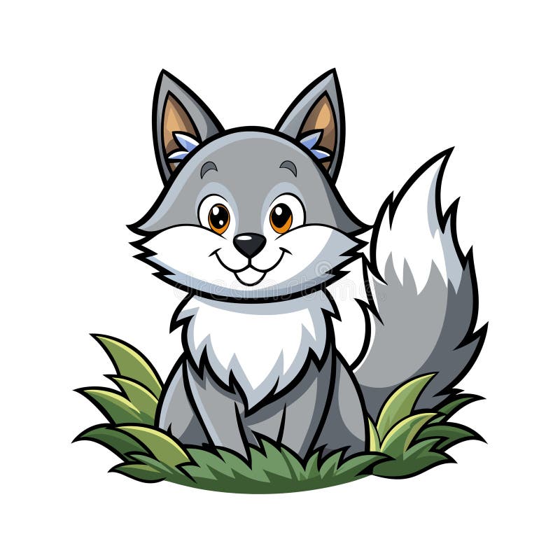 Playful Silver Fox Cartoon Illustration Stock Vector - Illustration of ...